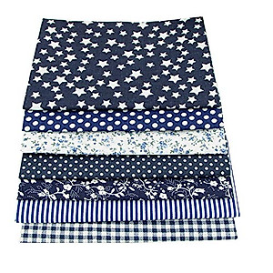7pcs Dark Blue 19.7" x 19.7" Cotton Sewing Fabric Bundles, Pre-Cut Quilt Squares for DIY Crafting Patchwork