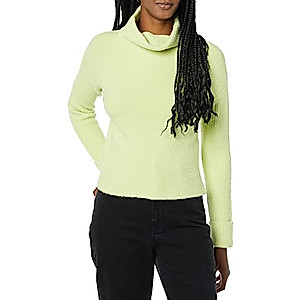 Daily Ritual Women's Cozy Boucle Horizontal Knit Long-Sleeve Mock Neck Sweater, Bright Olive Green, X-Small