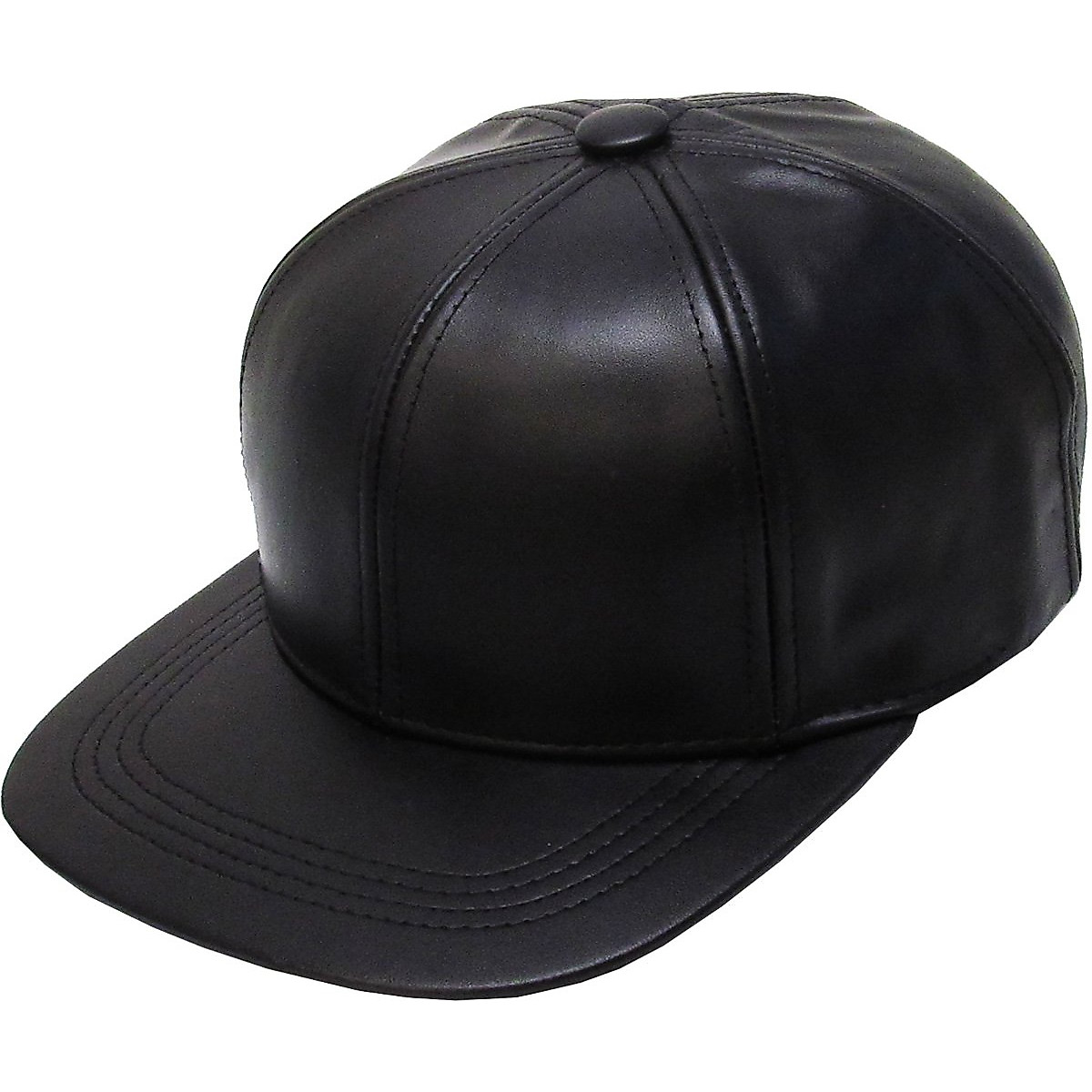 KBETHOS Leather-BBCAP BLK Genuine Leather Flat Bill Baseball Hat Cap - Made in USA