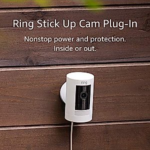 Ring Stick Up Cam Plug-In HD security camera with two-way talk, Works with Alexa – White – 2-Pack