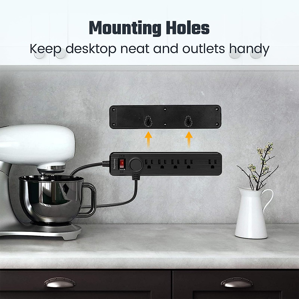 SUPERDANNY 6-Outlet Surge Protector Power Strip, 4.5 Ft Extension Cord, 900 Joules, Overload Switch, Standard Plug, Grounded, Integrated Circuit Breaker, Wall Mount, for Home, Office, Black