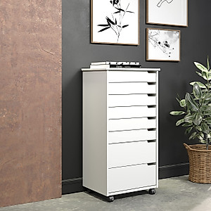 Adeptus Original Euro Roll Cart, Solid Wood, 6+2 Drawer Extra Wide Drawers Roll Carts, White