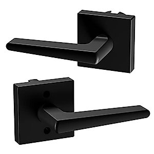 Signstek Heavy Duty Passage Door Lever, Interior Keyless Door Handles for Hallway and Closet, Modern Square Matte Black