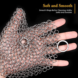 AMAGABELI GARDEN & HOME 7”x7” Cast Iron Cleaner 316 Stainless Steel Cast Iron Scrubber Chain Mail Scrubber Cast Iron for Pans Dutch Ovens Grills BG240