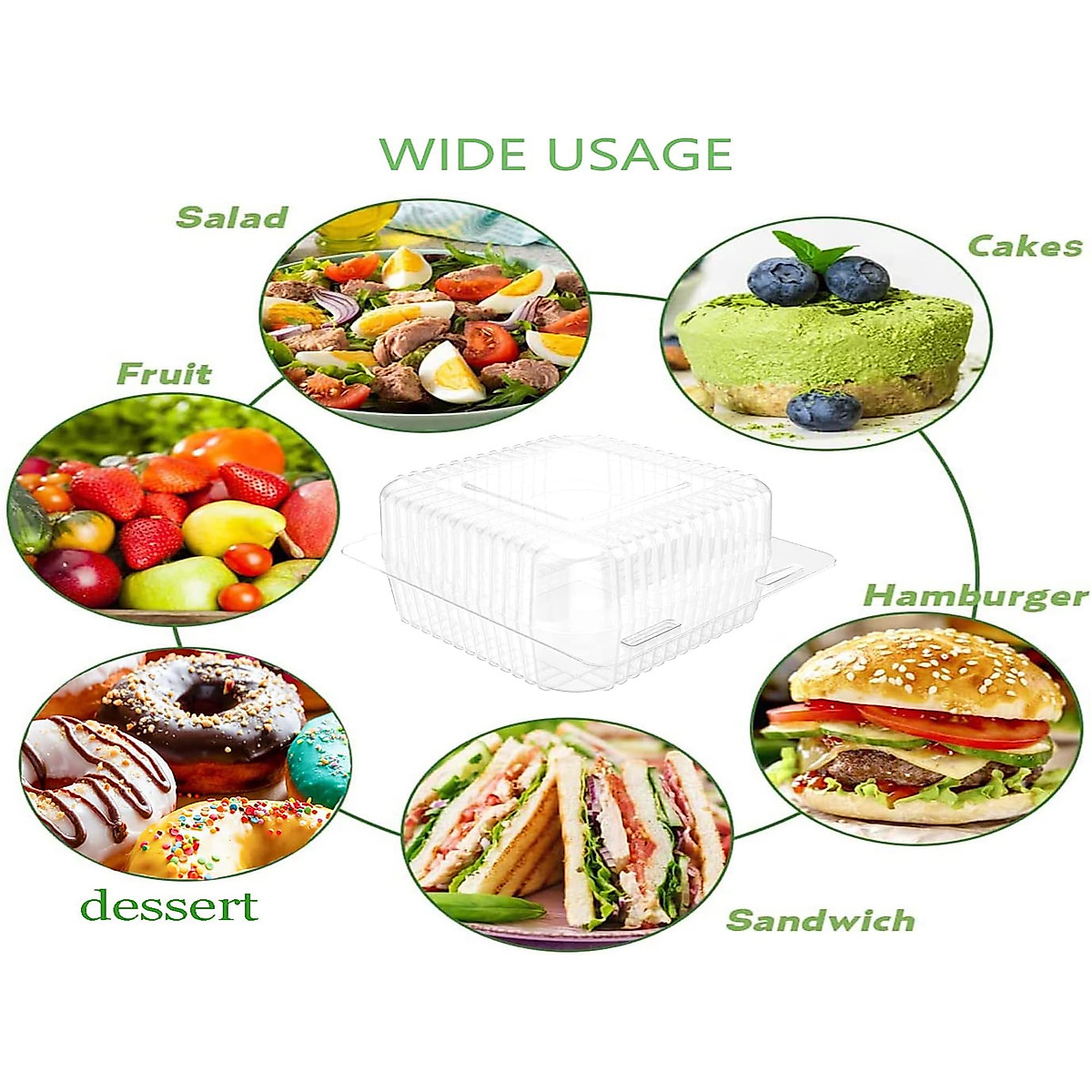 Axe Sickle 150 Count Clear Plastic Hinged Take Out Containers Clamshell Takeout Tray Food Clamshell Containers Outside Diameter 5.3 x 4.7 inch for Dessert, Snacksetc, Cakes Slice, Cookies, Salads