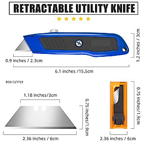 DIYSELF 4 Pack Box Cutters Utility Knives, Retractable Box Cutter Box Knife with 10 Utility Blades, Box Package Opener, Razor Knife Utility Heavy Duty for Cardboard, Carpet, Paper, Box Cutter Knife
