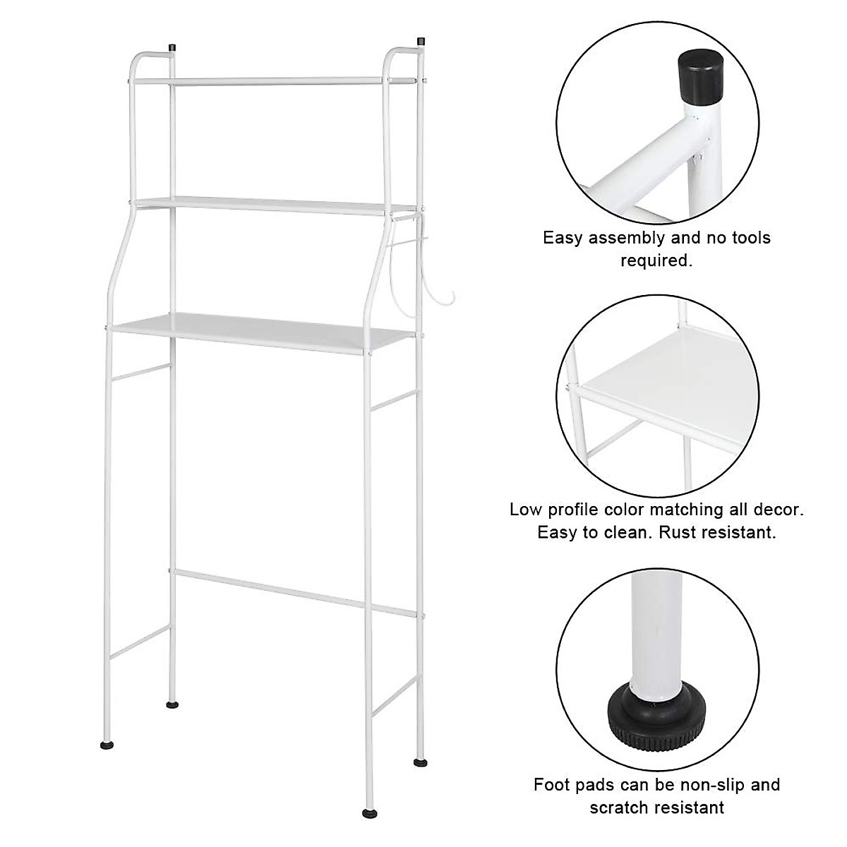 DESIGNSCAPE3D Premium 3-Tier Bathroom Storage Rack Over The Toilet Storage, Metal Frame, Increase Storage Space to Organize Your Bathroom, White