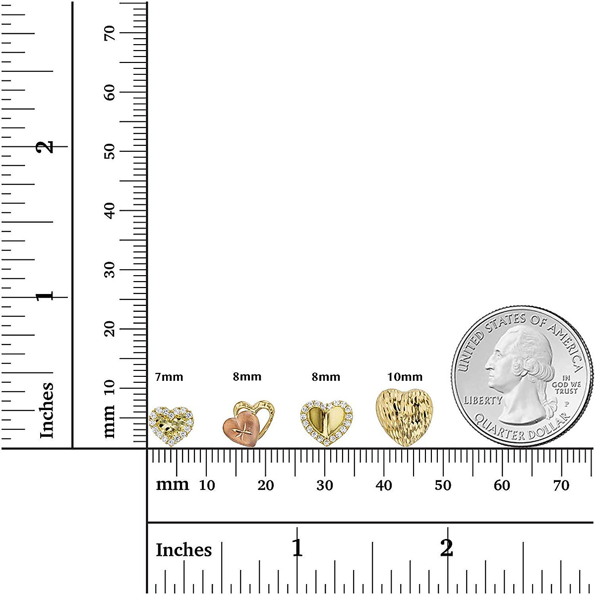 14K Yellow Gold 10x10mm Diamond Cut Heart Stud Earring