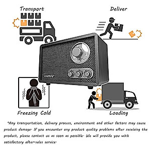 LoopTone FM AM Radio Retro Wood Radio with Bluetooth Play Mp3 and Antenna Built in Speaker for Kitchen Living Room