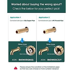 LOCALAND Slip-On Extra Long Tub Spout with Diverter, 1/2 Inch Slip Fit Connection,Brushed Gold