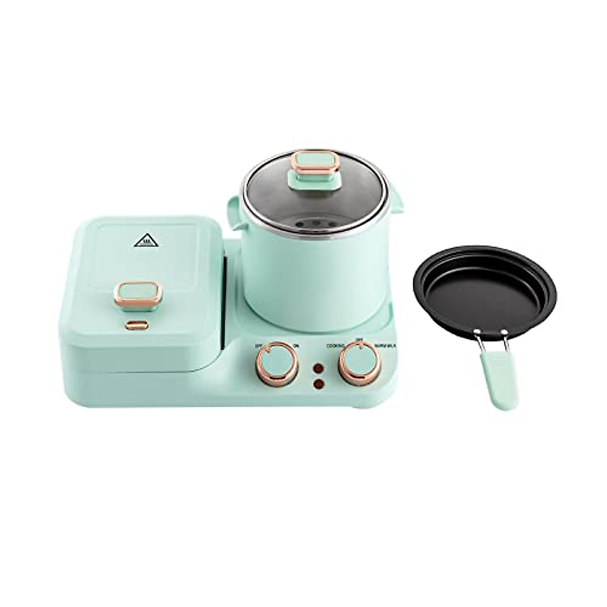 3 in1 Breakfast Station with Boiling Pot, Multi-Function Electric Home Mini Toaster Sandwich Maker with Easy Frying Pan and Food Steamer