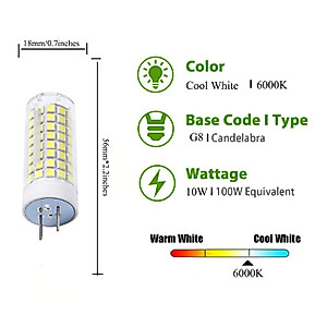 Edearkar G8 LED Light Bulbs 10W (Equivalent to 100W Halogen Bulbs) Daylight White 6000K LED Corn Light for Landscape Lighting, 102 LED 2835SMD, AC110V, Dimmable, 4-Pack