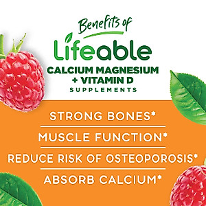 Lifeable Calcium, Magnesium, Zinc and Vitamin D Gummies - Great Tasting Natural Flavor Vitamin Supplements - Gluten Free GMO Free Chewable - for Bone Health Support - for Kids Teens - 90 Gummies