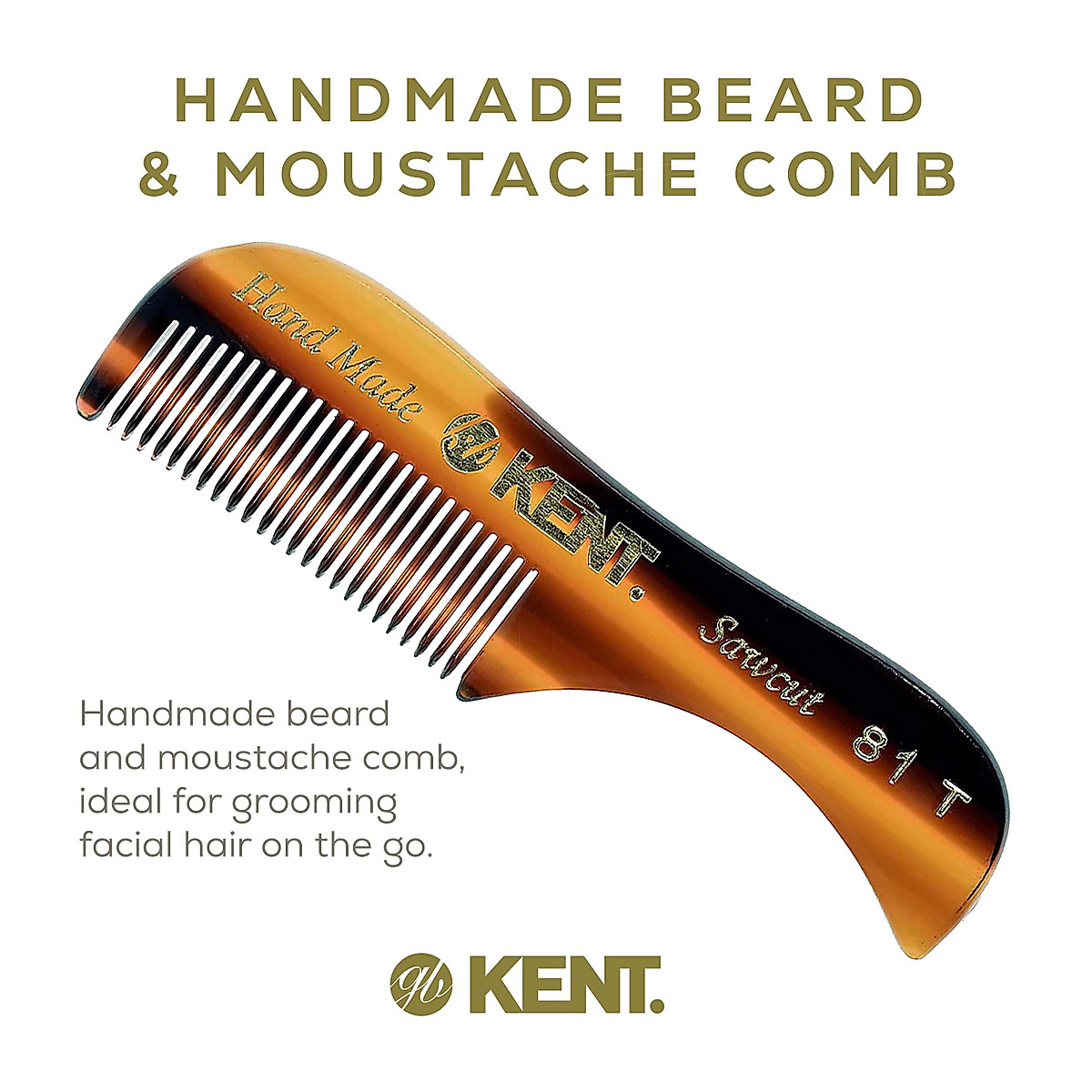 KENT 81T "Freddie" Handmade Beard Mustache Comb - Extra Small. Unbreakable Fine Toothed Beard and Moustache Combs Pocket Size for Facial Hair Grooming. Hand-Made Saw-Cut & Polished