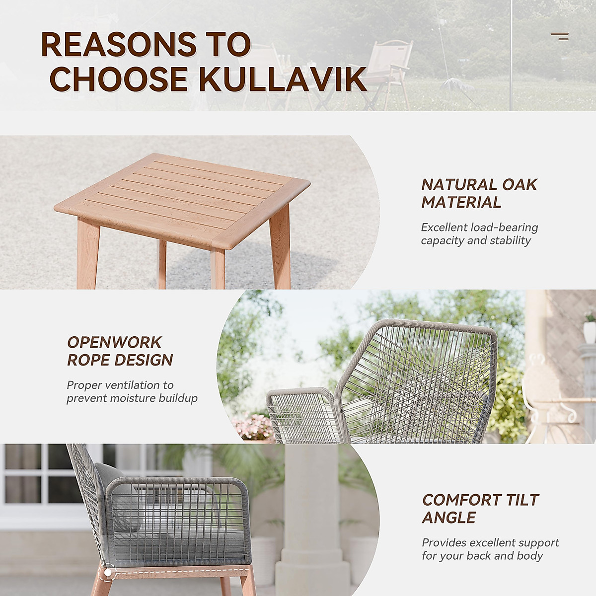 Kullavik Outdoor Patio Furniture Set,5 Pieces Indoor Rope Woven Sectional Sofa Set Modern Oak Patio Conversation Sets with Wooden Table for Balcony,Porch or Backyard,Grey