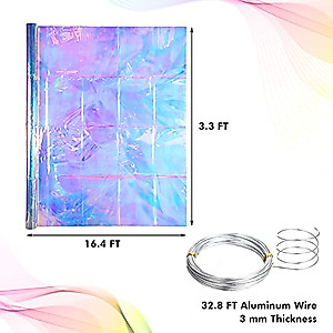 Nezyo Iridescent Film Paper 39 x 197 Inches Iridescent Cellophane Wrapping Paper Rainbow Cellophane Paper with Aluminum Wire for Holiday DIY Craft Wrapping or Basket Filling