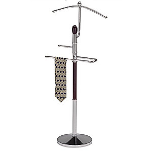 KB Designs - Wood/Metal Suit Tie Valet Stand Rack, Clothing Organizer, Chrome/Walnut