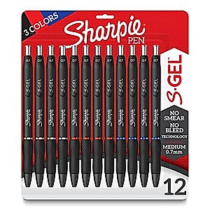 SHARPIE S-Gel, Gel Pens, Medium Point (0.7mm), Assorted Colors, 12 Count