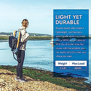 Dowinx Beach Chair with Cooler Bag, Folding Caming Chair with Backpack Straps, High Back 3 Position-Reclining Outdoor Chair Aluminum Frame(Blue)