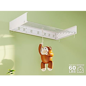 SKIKEN Wall Mounted Hidden Drying Rack for Laundry Room, Wall Compact Clothes Drying Rack, Space Saving Master, Collapsible and Pull-Out, 5 Stainless Steel Rods, 2 Towel Handles (Medium-32, White)