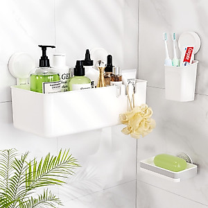 LUXEAR Suction Cup Shower Caddy - 3 Pack NO-Drilling Suction Shower Organizer - 1S Installation Removable Powerful Waterproof Suction Shower Baskets for Shower Bathroom Kitchen