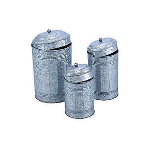 Benjara Rustic Metal Galvanized Canisters, Set of 3, Standard, Gray