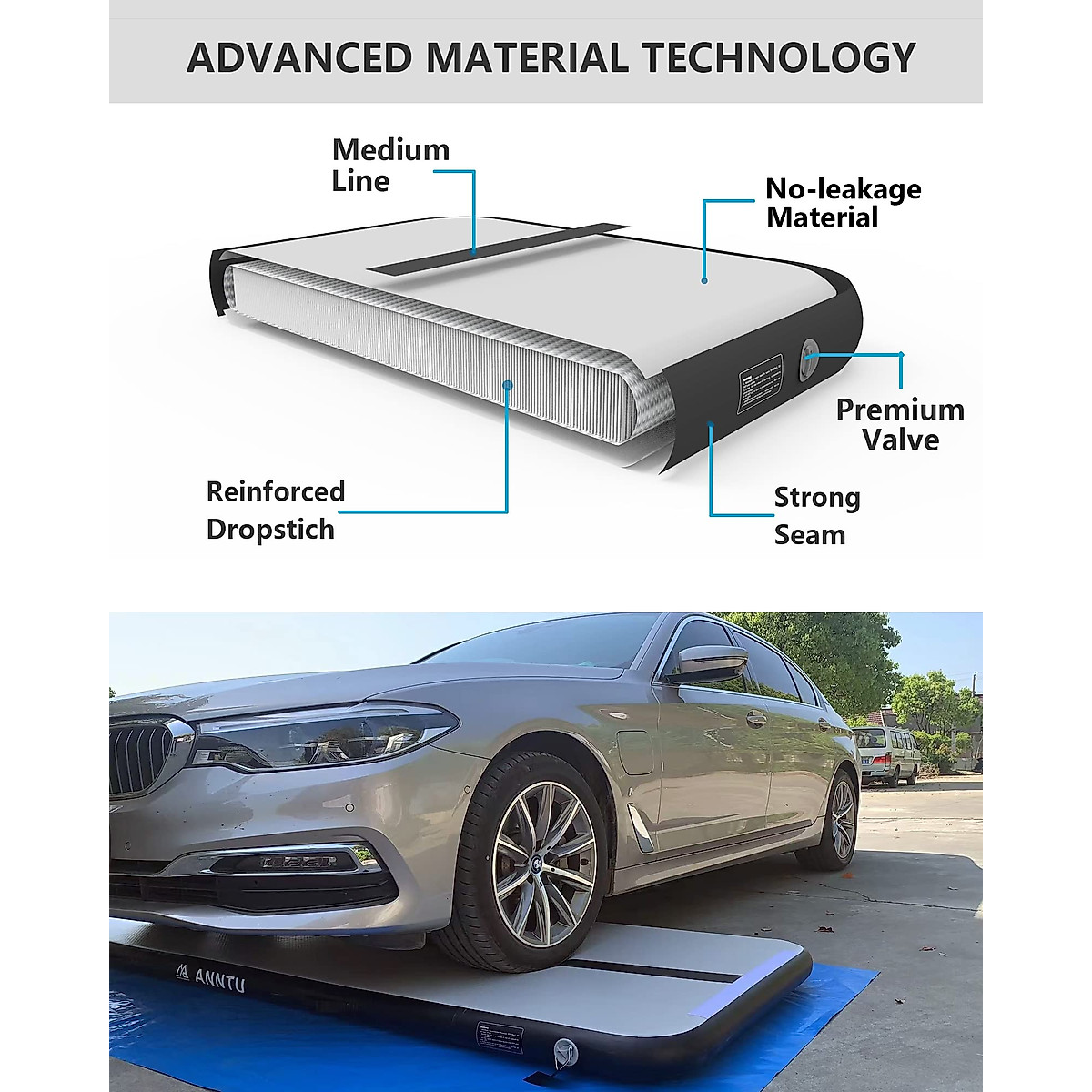 Inflatable Air Gymnastics Mat 10ft Training mat 4 inches Thick tumbling mat with Electric Pump for Home/Gym/Outdoor (Black-10FT)