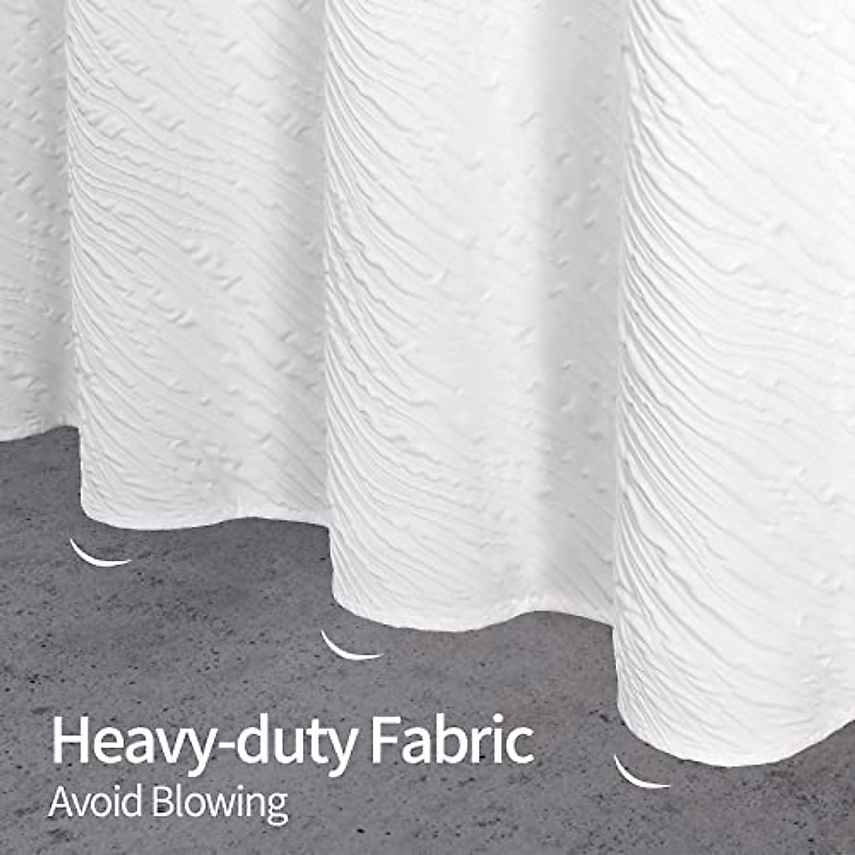 MitoVilla White Modern Fabric Shower Curtain, Farmhouse Waves Cloth Shower Curtains for Neutral Hotel Bathroom Decor, 3D Geometric Embossed Textured, Durable & Wrinkle Resistant, 72 x 72