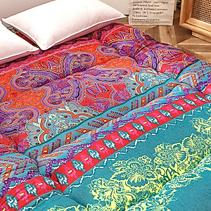 MAXYOYO Bohemian Futon Floor Mattress Boho Floral Style Japanese Tatami Mat Foldable Bed Portable Camping Sleeping Pad Lounger Couch Bed, Queen