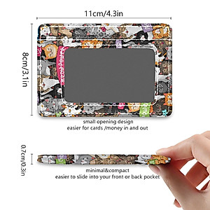 OTVEE Cute Cartoon Cats Meow Power Slim Minimalist Wallet Rfid Blocking Card Wallets PU Leather Front Pocket Wallets