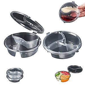 30PCS Three Compartment Condiment Container,CXKEJI Reusable 2 Compartment Snack Containers, Disposable Double Condiment Containers with Lids Perfect for To-go Condiments Sauce or Dips