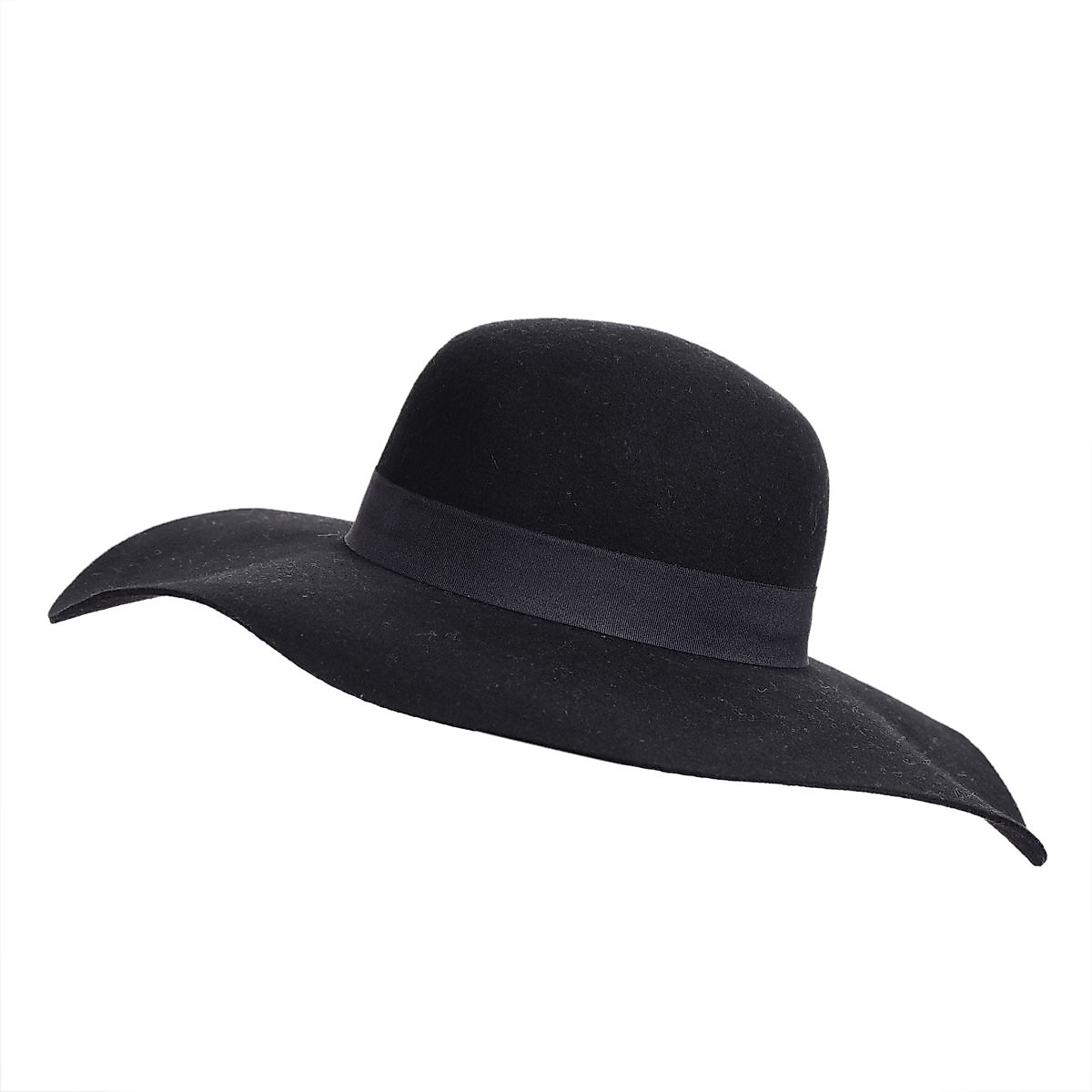 Anycosy Wool Floppy Hat for Women Wide Brim Felt Fedora Hats Cloche Bowler Cap(Black)