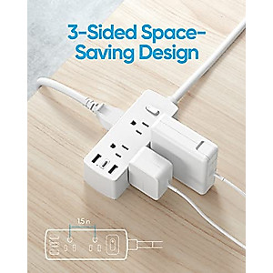 Cruise Essentials, Power Strip with USB C, No Surge Protector, 6 Outlets 3 USB Ports with 5ft Extension Cord Flat Plug, Cruise Accessories Must Have