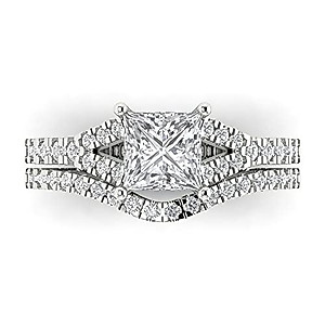 3.36 ct Princess Cut Clear Simulated Diamond 14k White Gold Solitaire W/Accents Wedding Engagement Promise Ring size 4.75