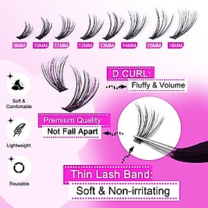 Eyelash Extension Kit 320pcs Lash Clusters D Curl 9-16mm Mix 40D Individual Lashes with Lash Bond and Seal and Remover Lash Applicator for Lash Extension Beginners