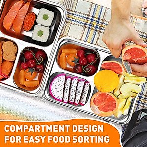 Zopeal 8 Pack 304 Stainless Steel Divided Plates Tray Rectangular Metal Dinner Section Plates for Adults Kids Food Portion Control Camping Lunch(3 Compartment Style)