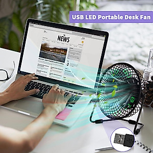 Justup USB LED Fan Portable Desk Fan With Real Time Date and Temperature Display Personal Table Cooling Fan 360°Rotation Durable for Home and Office (Metal Design Low Noise 5 Inch, Black) (SW)