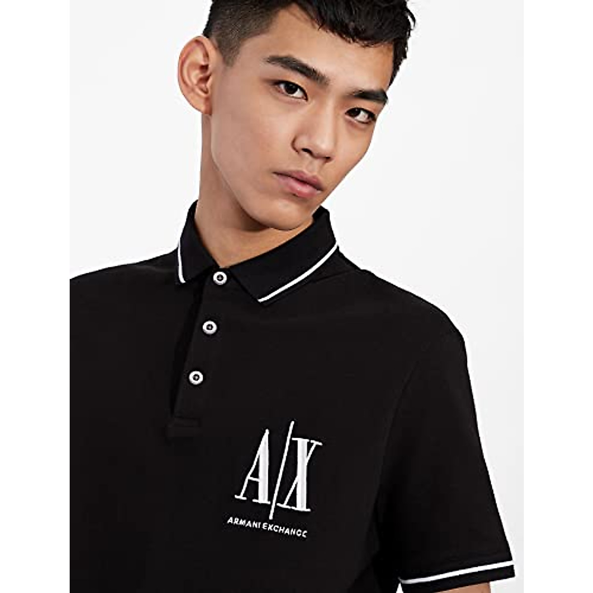 A | X ARMANI EXCHANGE Men's Embroidered Icon Logo Polo Shirt, Black, XL