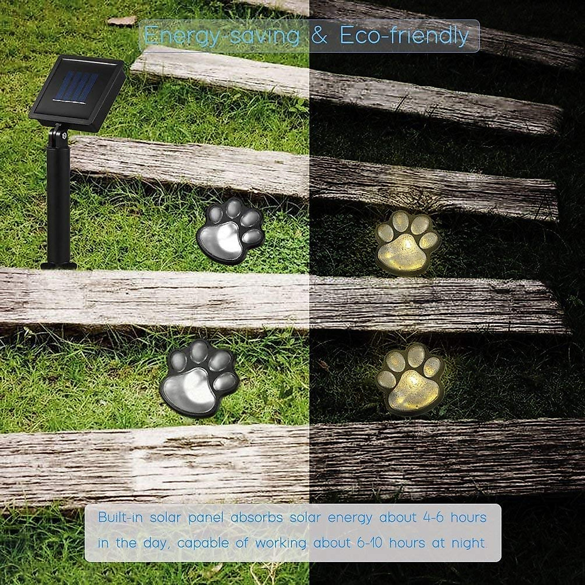 Solar Paw Print Lights (Set of 4), Warm White(3000-4500k) (Warm White)