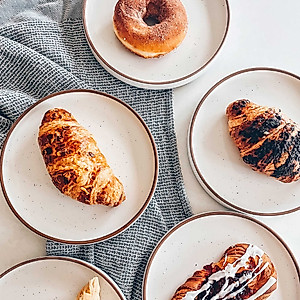 Mora Ceramic Flat Plates Set of 6-8 in - The Dessert, Salad, Appetizer, Small Lunch, etc Plate. Microwave, Oven, and Dishwasher Safe, Scratch Resistant. Kitchen Porcelain Dish - Vanilla White