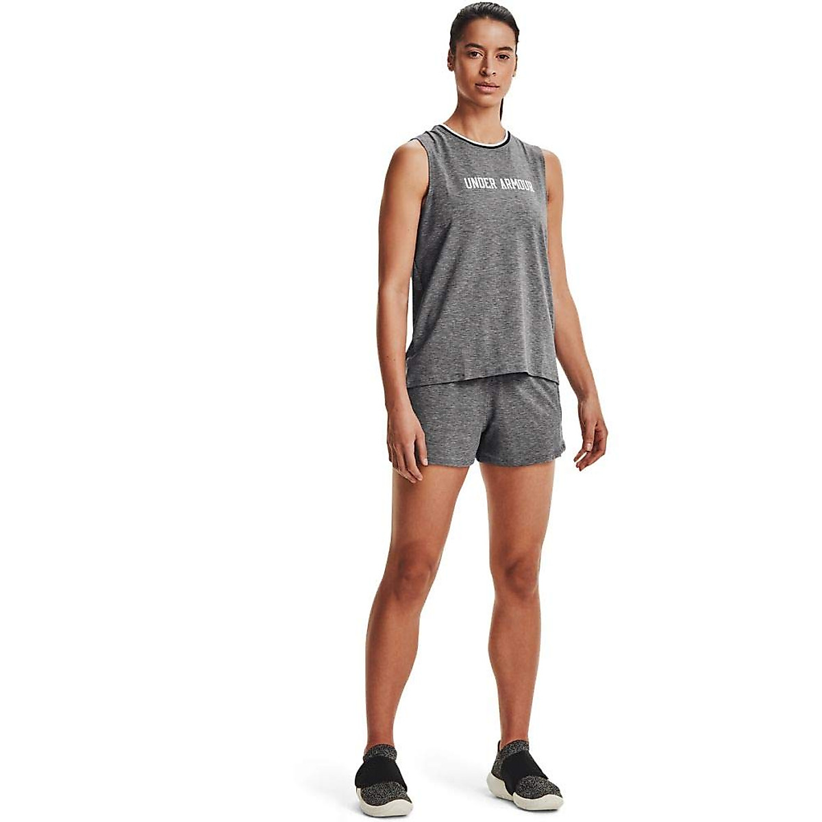Under Armour Recovery Sleepwear Tank, Black Fade Heather (001)/Metallic Silver, X-Large