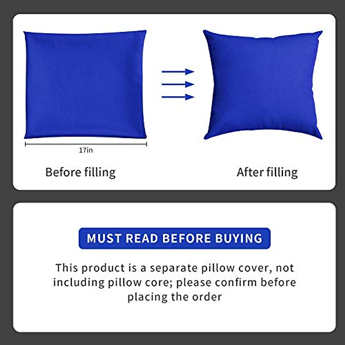 Outdoor Water Resistant UV Resistant Garden Pillow Covers Square Pillowcase Shell for Patio Tent Couch Cushion Pack of 4 - Cover 17x17 Inch Royal Blue