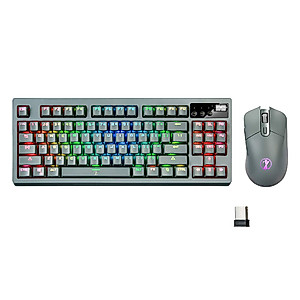 ZJFKSDYX MK87 Wireless Mechanical Gaming Keyboard and Mouse, RGB Backlit Rechargeable 3600mAh Battery, Mechanical Switch Anti-ghosting Keyboard + 7D 3200DPI Mice for PC Gamer (Blue Switch, Silver).
