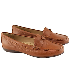 Marc Joseph New York Womens Casual Comfortable Genuine Leather Lightweight Driving Moccasins Classic Fashion Twisted Penny Slip On Ladies Driving Loafer Flat Shoes Cognac Tumbled 9