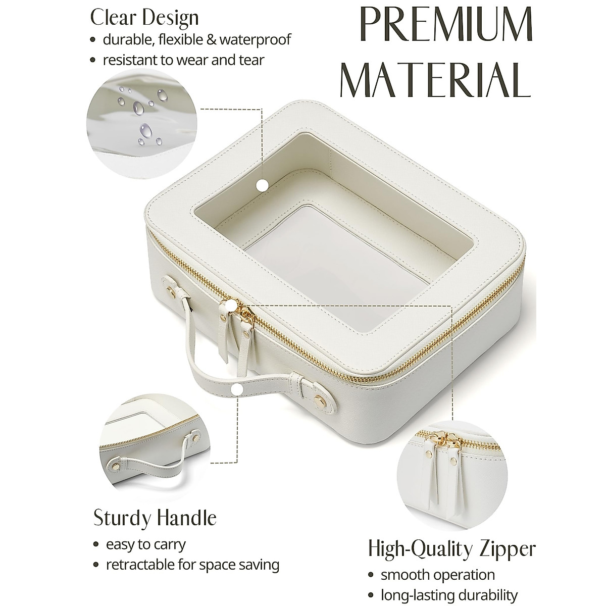 Popvibe Clear Makeup Case Set White Toiletry Bag Travel Large Clear Cosmetic Bag with Zipper, Big Make Up Bag Organizer Women Traveling TSA Approved Transparent Bag Car for Essentials