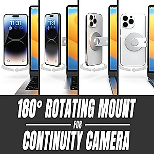 ICONIT Continuity Flip iPhone Laptop Mount - Slim Magnetic Phone Holder Swivels 180° for Laptops and Monitors - Adjustable Magnetic Arm - Compatible with iPhone 14/13/12 Plus Pro Max Mini (Silver)