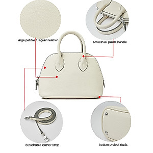 DORIS&JACKY Small Leather Dome Crossbody Bag Cute Shell Shape Zip Around Handbags (2-Off White)