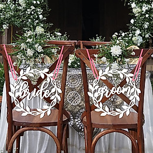 PRETYZOOM 1 Set Groom Bride Bridal Shower Chair Decorations for Bride Rustic Wedding Chair Decorations Bride and Groom Chair Signs for Wedding Bridegroom White Pendant Wooden Board