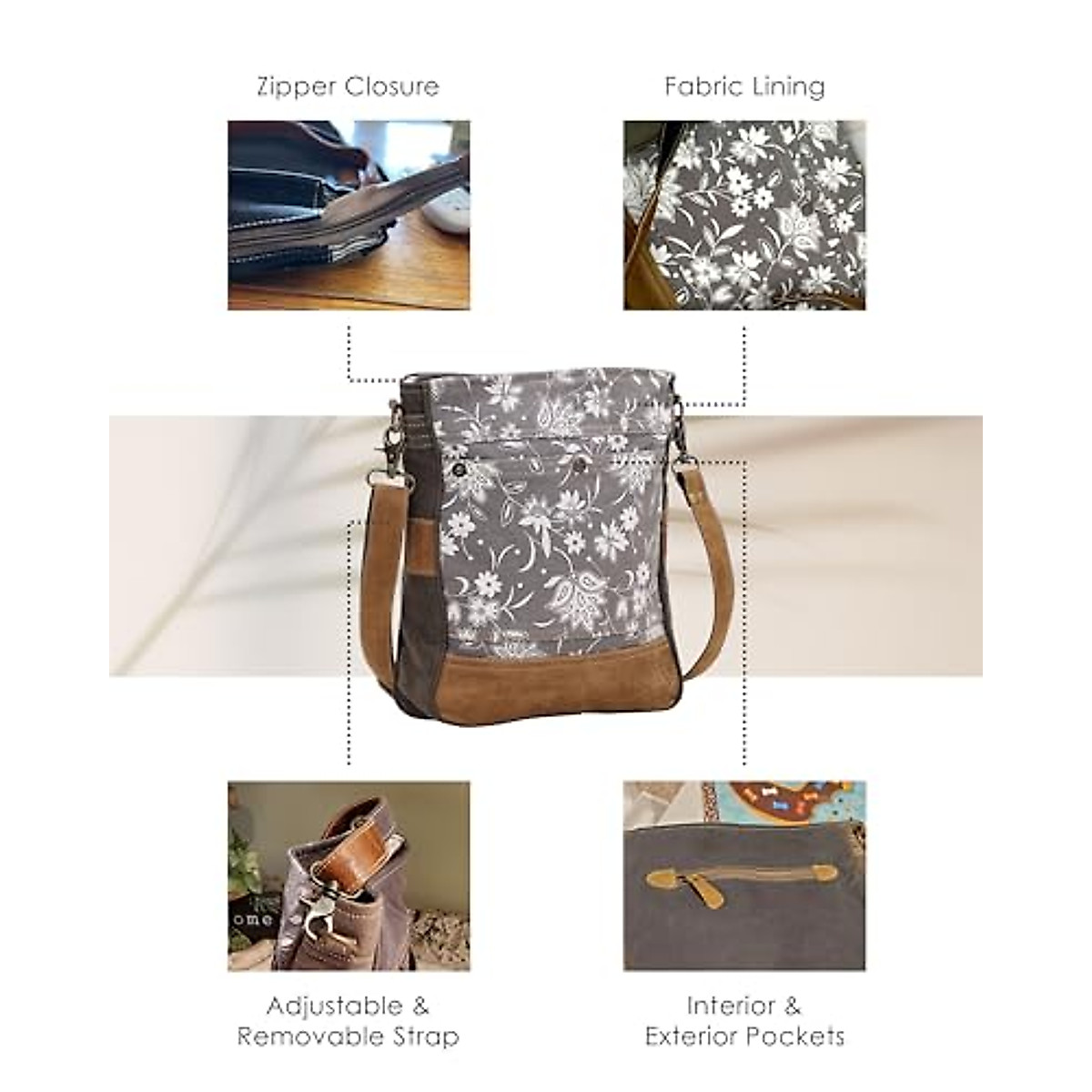 Myra Bag Blossom Print Upcycled Canvas & Leather Shoulder Bag S-1427