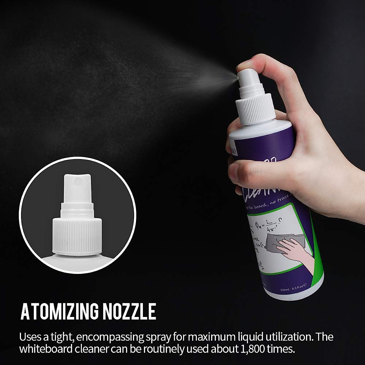 loukin Non-Toxic Whiteboard Cleaner, 8.5oz Dry Erase Board Cleaner, Low-Odor Whiteboard Cleaning Spray with Cloth, Removes Stubborn Marks from Whiteboards